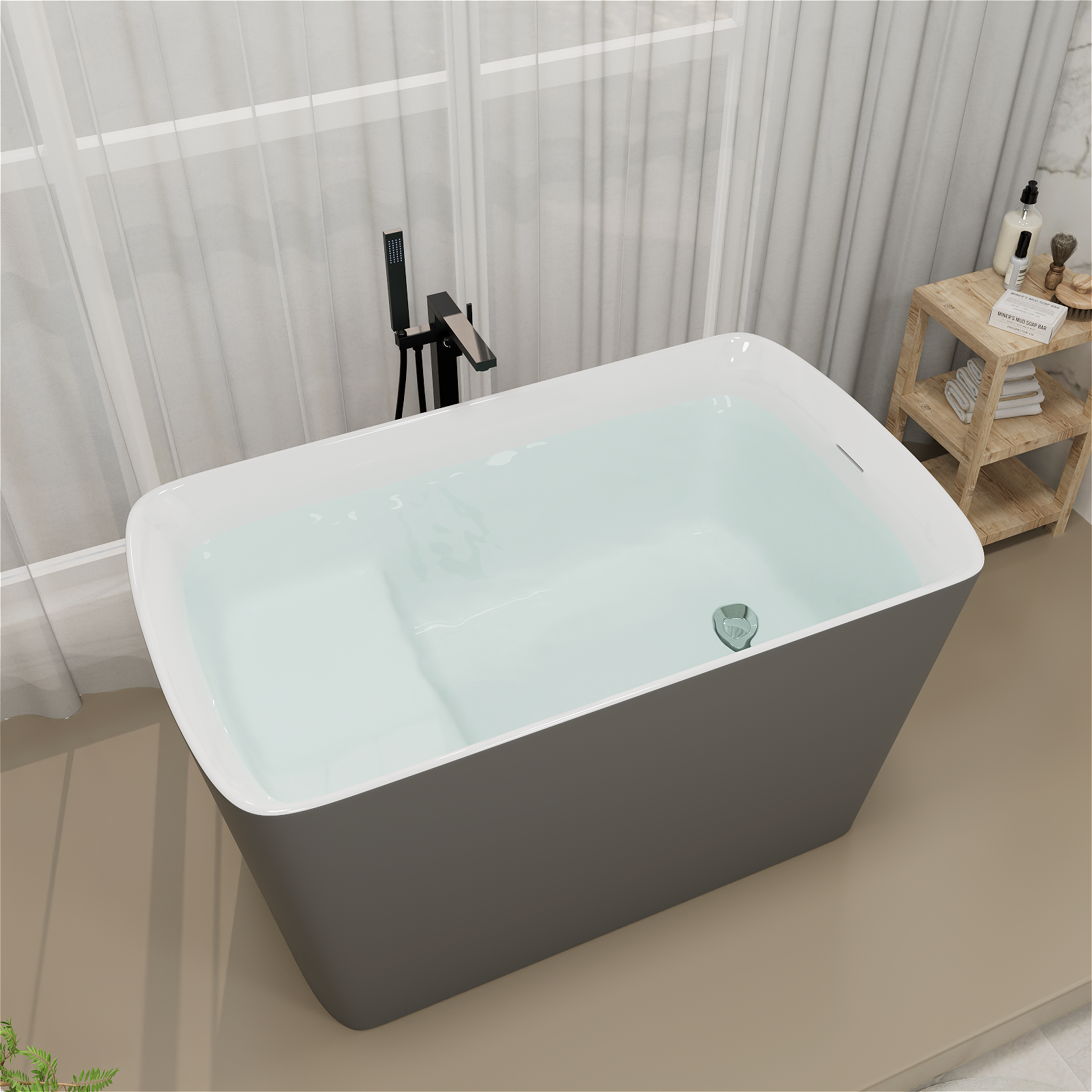 Mokleba 47" Freestanding RectangularJapanese Soaking Tub with Seat ...
