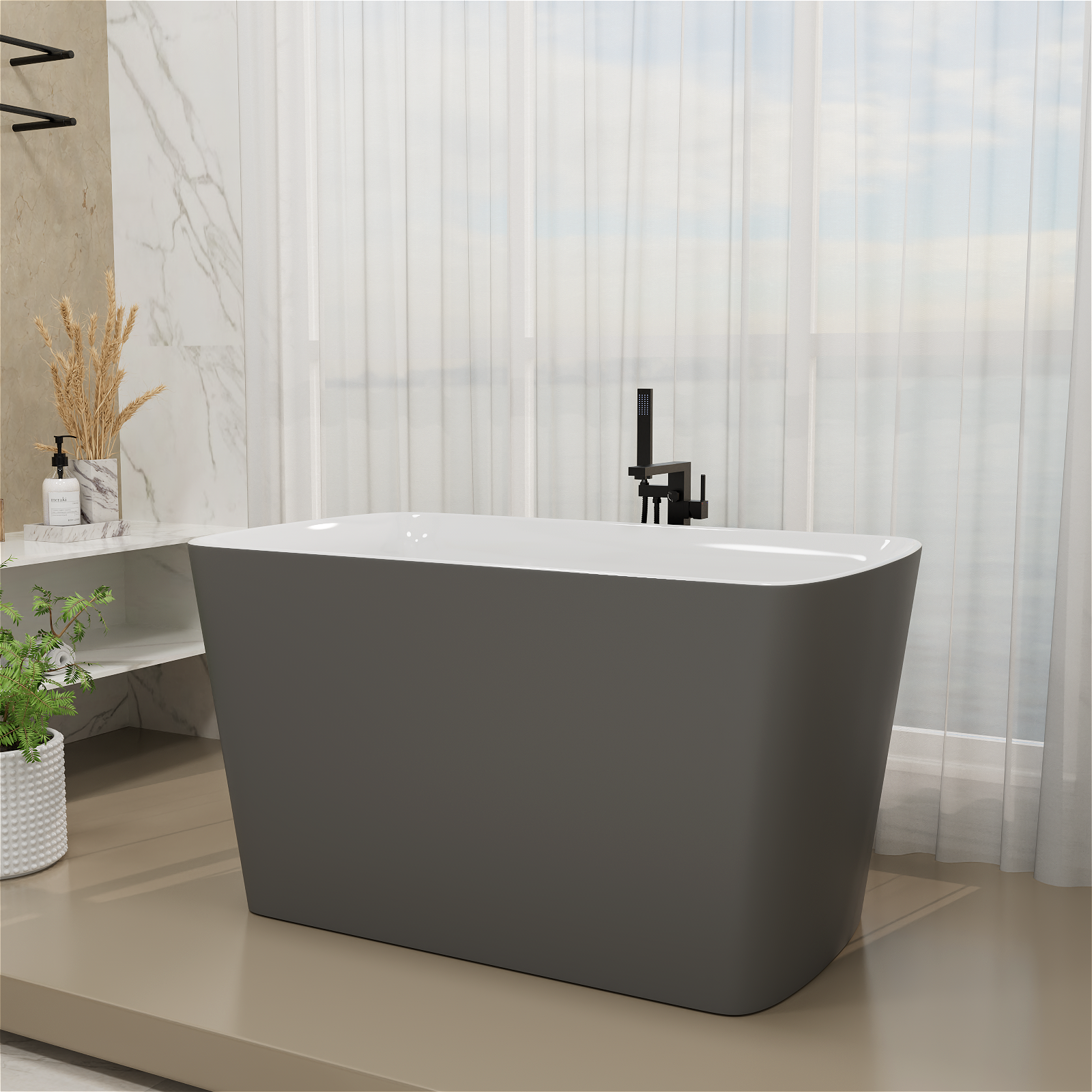 Mokleba 47" Freestanding RectangularJapanese Soaking Tub with Seat ...